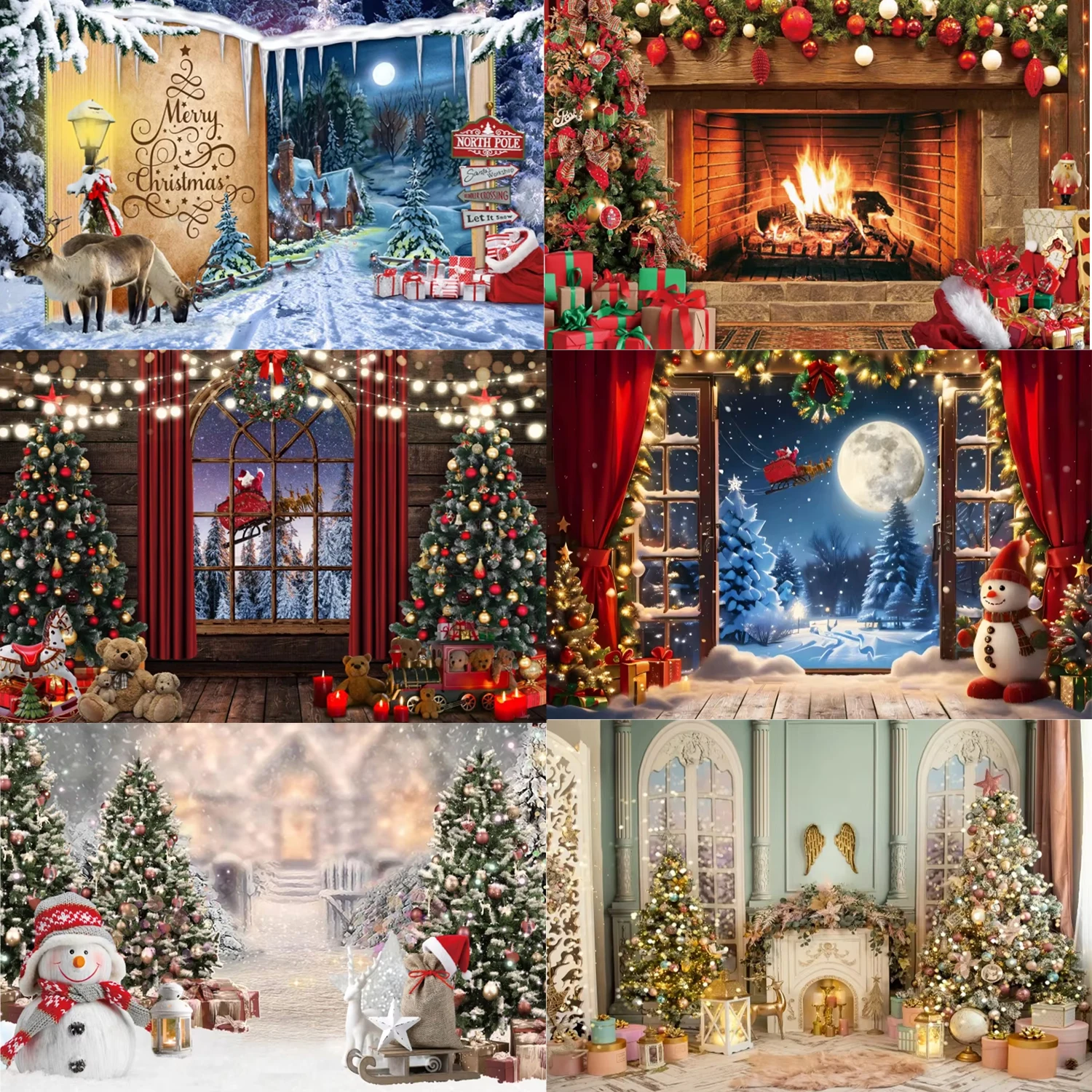 Christmas Theme Photography Background Winter Night Window Fireplace ...