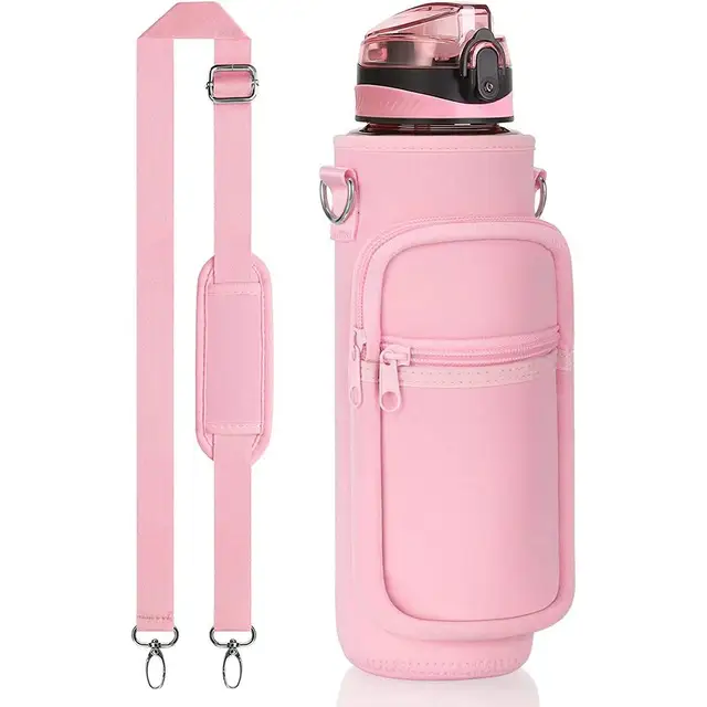 Water Bottle Holder with Front Pocket, Secure Snap Button, Adjustable ...