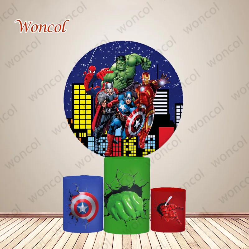 Avengers-Superhero-Round-Backdrop-Marvel-Spider-Man-Hulk-Captain ...
