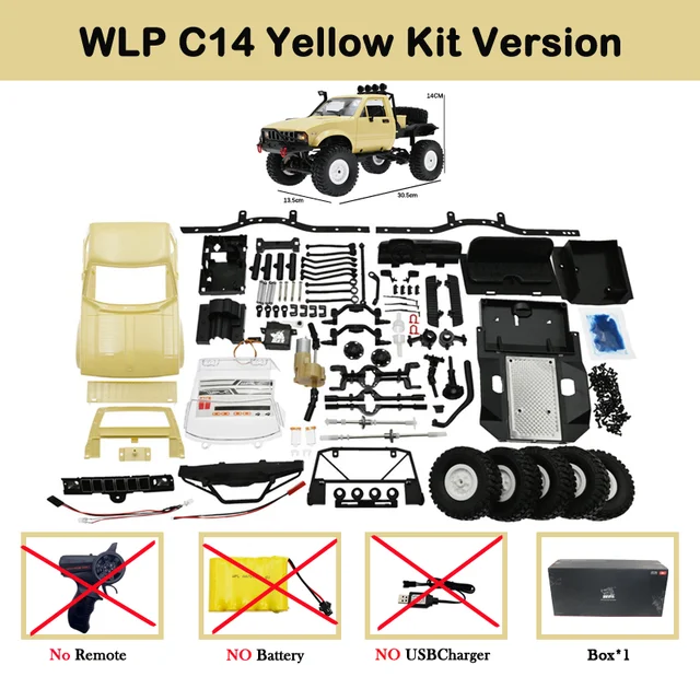 WPL C14 1/16 RC Car 2.4G Remote Control 2CH 4WD Off-Road 15Km/H LED Light On-Road RTR Kit ...