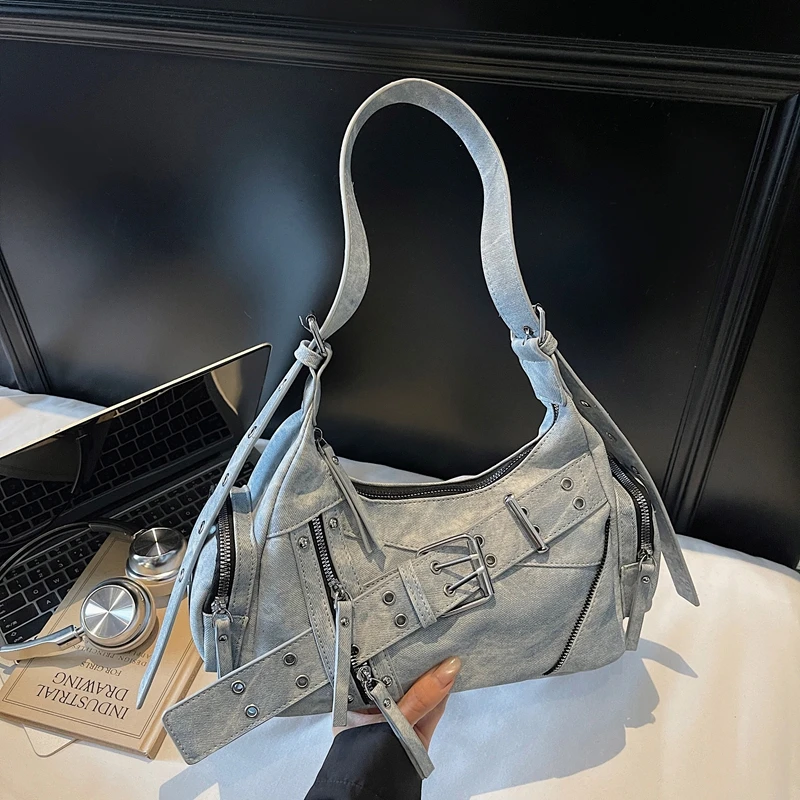 Rivet Design Half Moon Shoulder Bag 2025 New Punk Style Motorcycle Bag ...