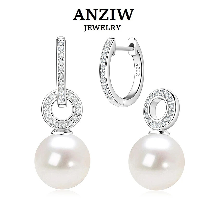 Anziw-Real-925-Sterling-Silver-Hoop-Earrings-9-10mm-White-Shell-Pearl ...