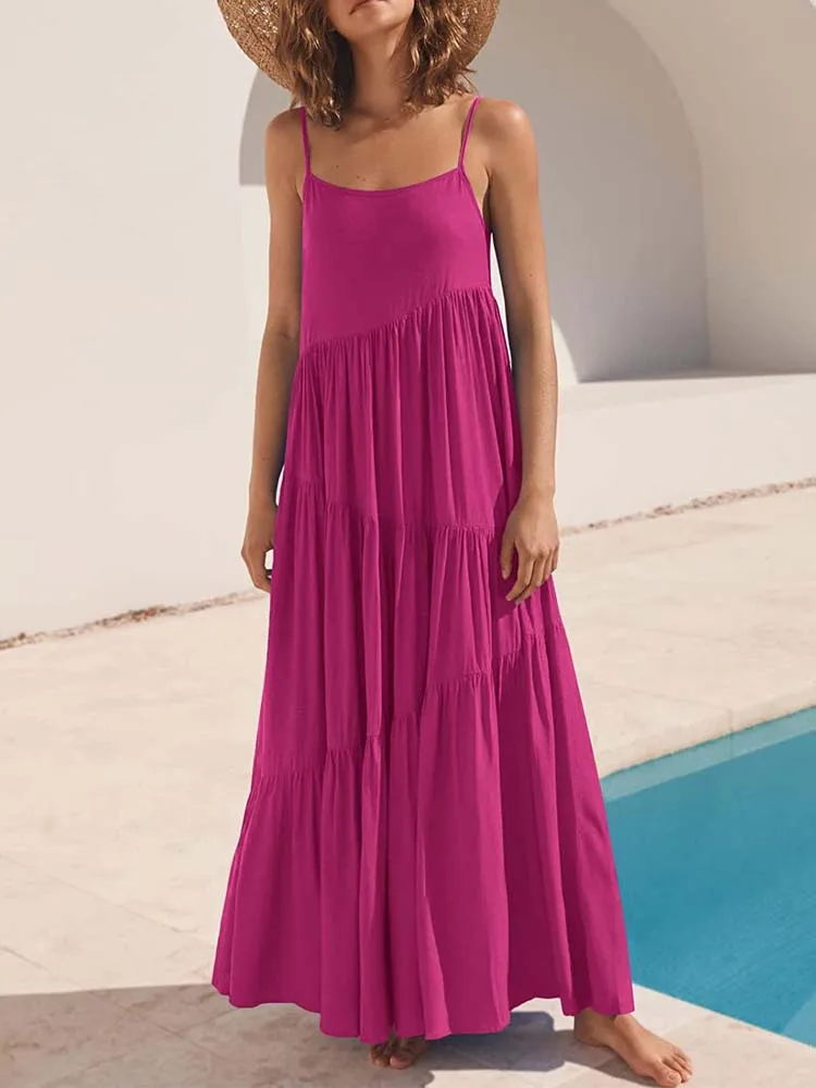Summer Solid Color Fashion Loose Sleeveless Party Maxi Dress