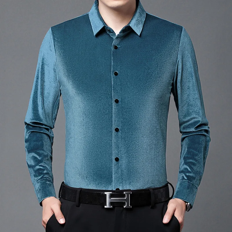 Velvet-Shirt-Men-Luxury-Royal-Blue-Velvet-Suit-Jackets-Shirts-Winter ...