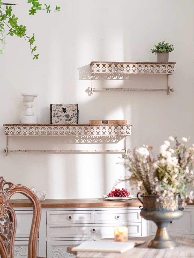 French Country Wall Shelf with Lace Metal Detail | Vintage Farmhouse ...