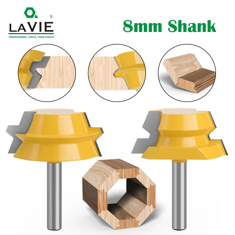 LAVIE-2pcs-8mm-Shank-Lock-Miter-Tenon-Router-Bits-22-5-Degree-Glue ...