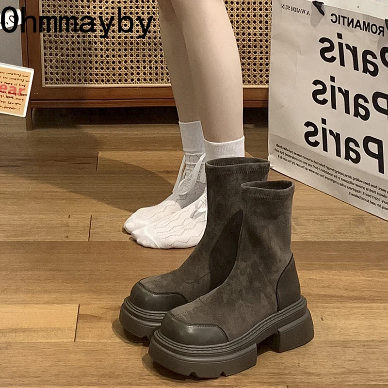 Botas-cortas-con-plataforma-para-mujer-botines-elegantes-sin-cordones ...