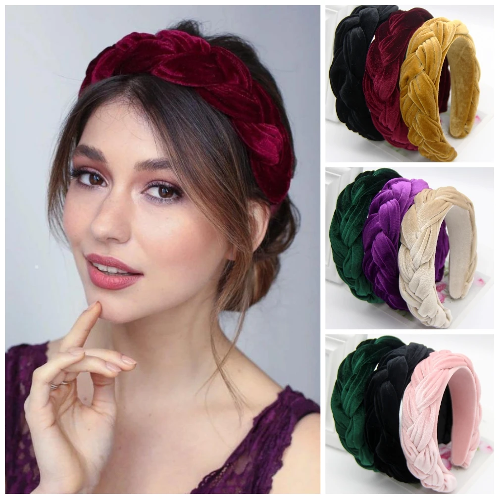 Luxury Burgundy Velvet Braid Hair Band Wide Hairband Hair Hoop Headband ...