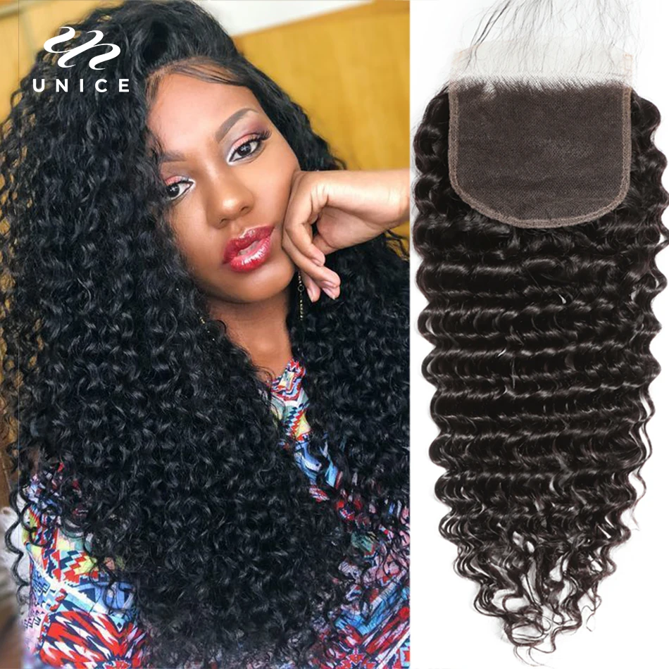 Unice Hair Peruvian Deep Wave Closure 5x5 HD Lace Closure 1PC Free Part 4x4 Lace Closure 100% ...
