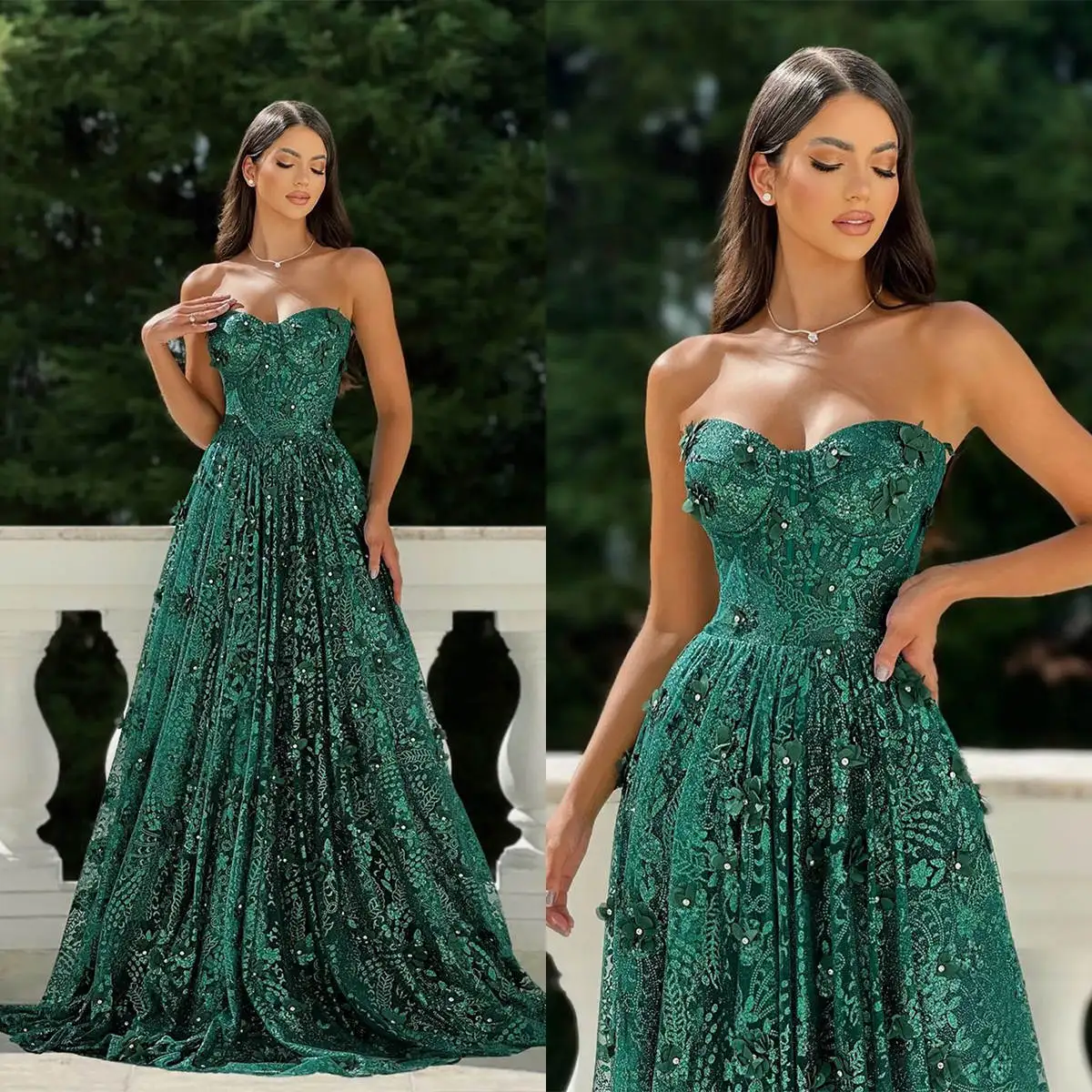 Vibrant-Evening-Dresses-A-Line-Appliques-Sequined-Lace-Strapless ...