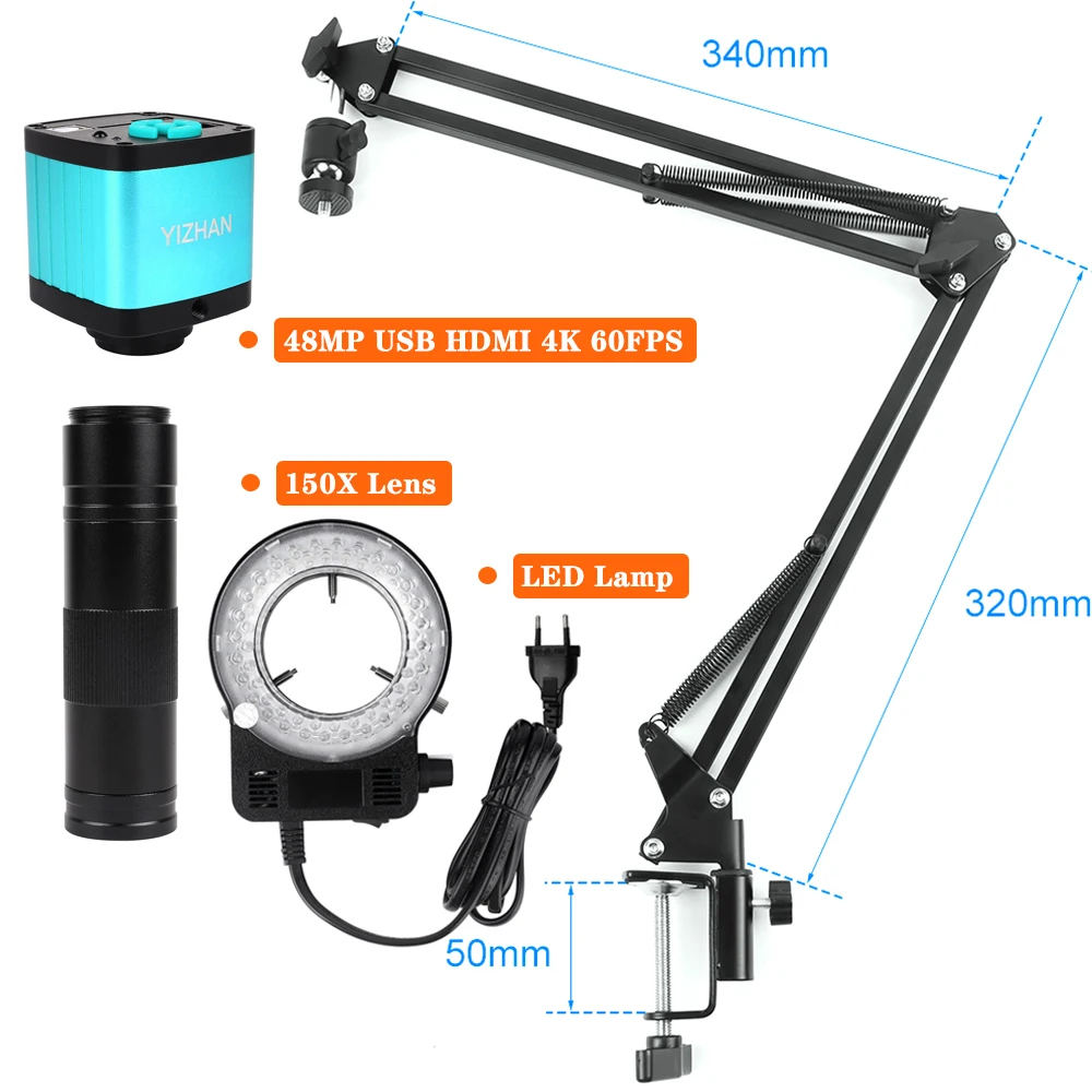 HDMI-48MP-Digital-HD-Camera-Industrial-Microscope-LED-Lamp-150X ...