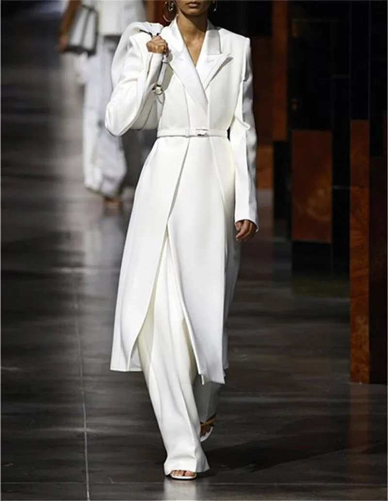 Designer-Women-Suit-Set-2-Pieces-Long-Style-Blazer-Pants-Formal-Wedding ...