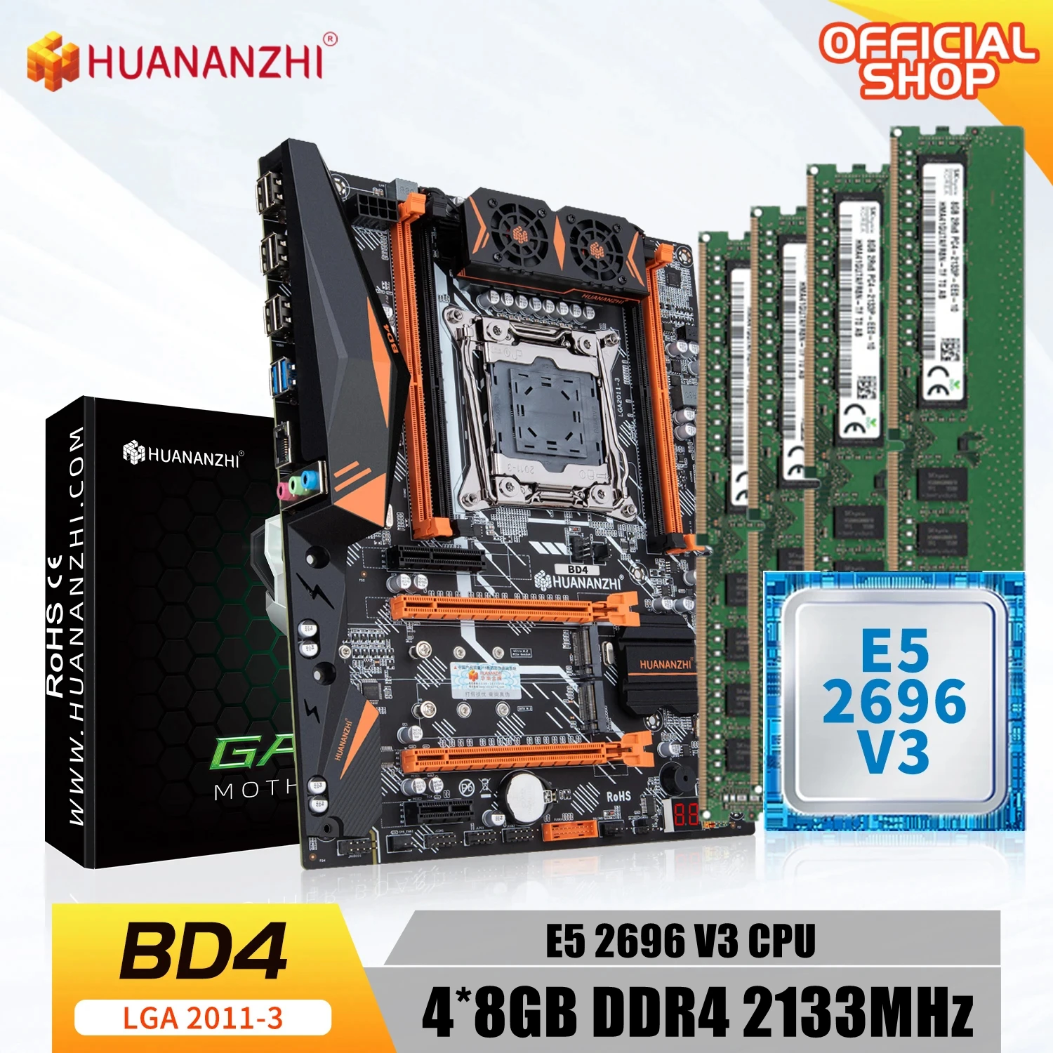 Huananzhi bd4 lga 2011-3 kit placa-mãe xeon x99 e5 2696 v3 4*8g ddr4 ...