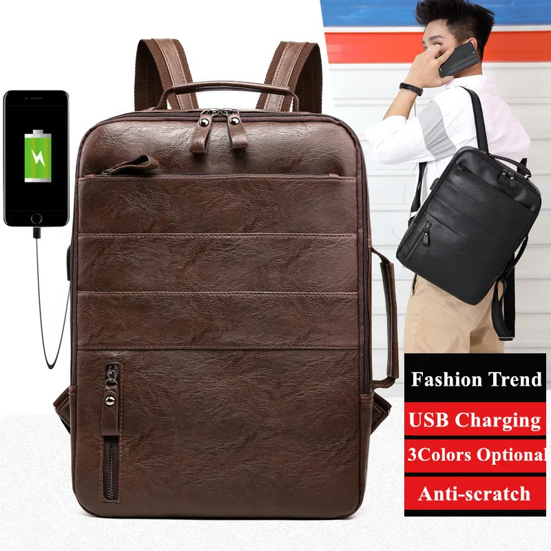 Business-Backpacks-For-Men-Waterproof-PU-Leather-Laptop-Bag-Large ...
