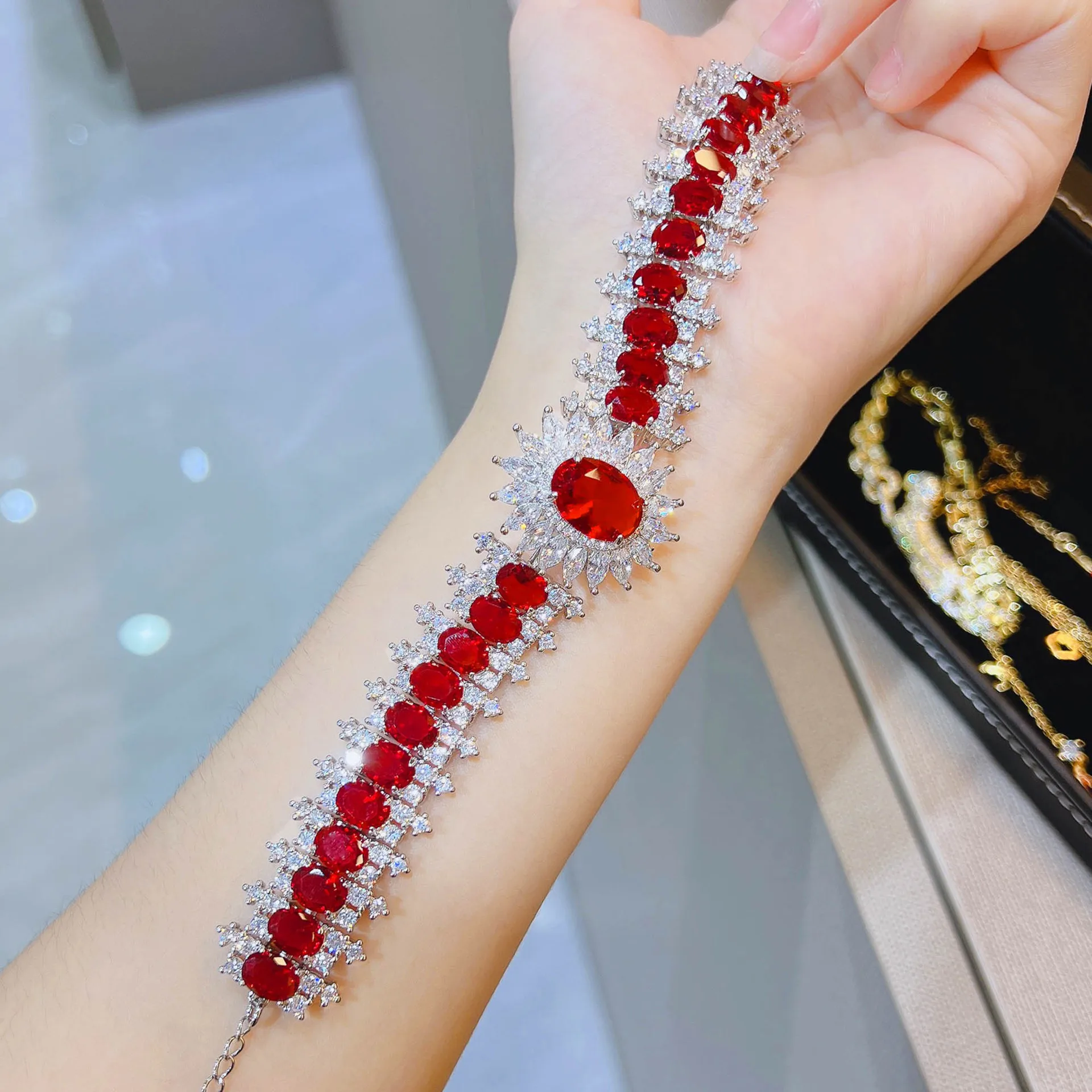 Luxury-Designer-Jewelry-Full-Zircon-Simulated-Ruby-Bracelets-Women-s ...