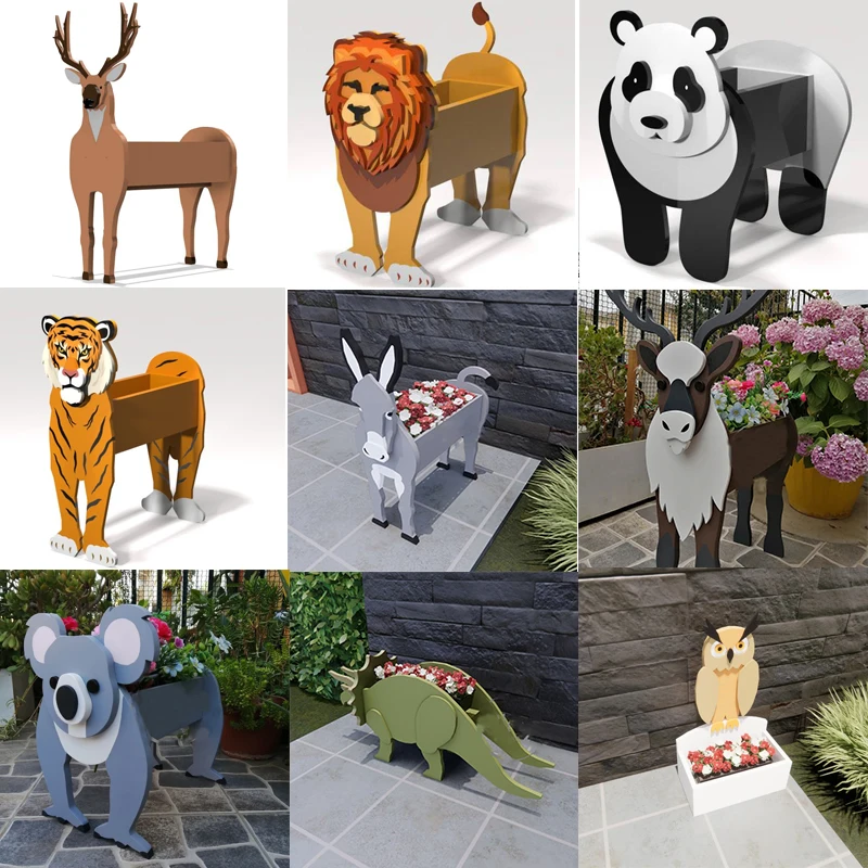 PVC-Garden-Flower-Pot-Animal-Shape-Plant-Planter-Wolf-Tiger-Lion-Panda ...