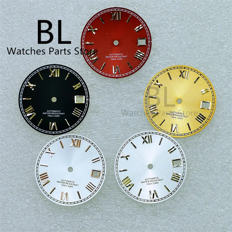 BLIGER-29mm-Gold-Red-Black-White-Watch-Dial-With-Yellow-Gold-Rose-Roman ...