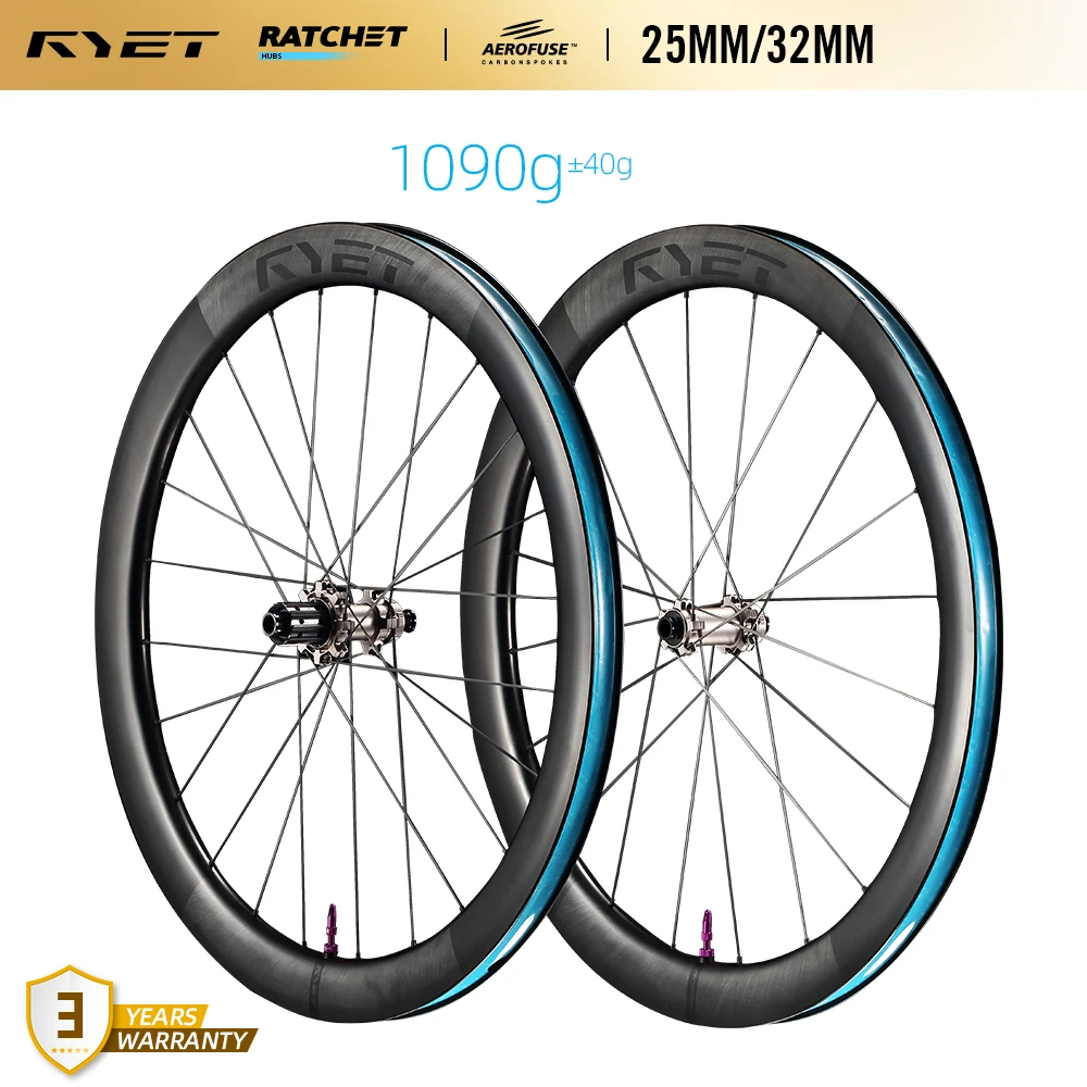 RYET 1090g Full Carbon Road Bike Wheelset 25mm Internal 60T Ratchet ...