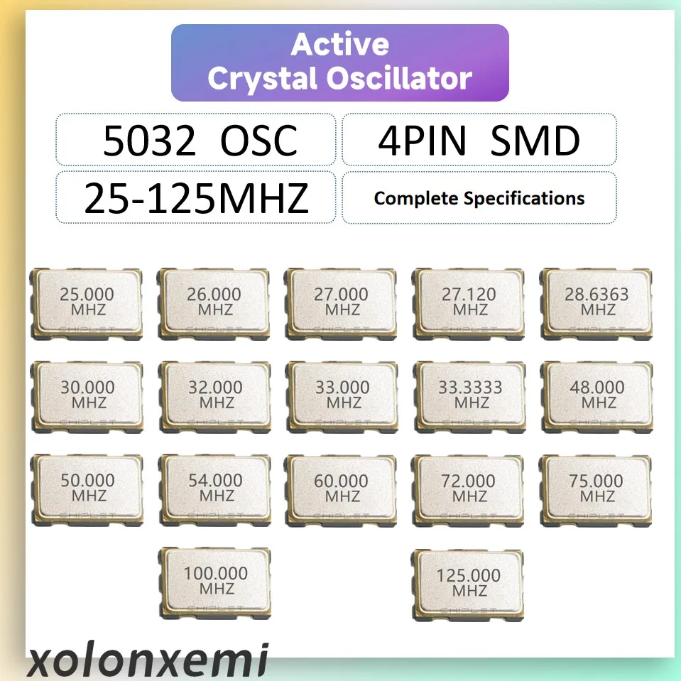 5pcs SMD 5032 Active Crystal Oscillator OSC 4Pin 25MHZ 27MHZ 30MHZ ...