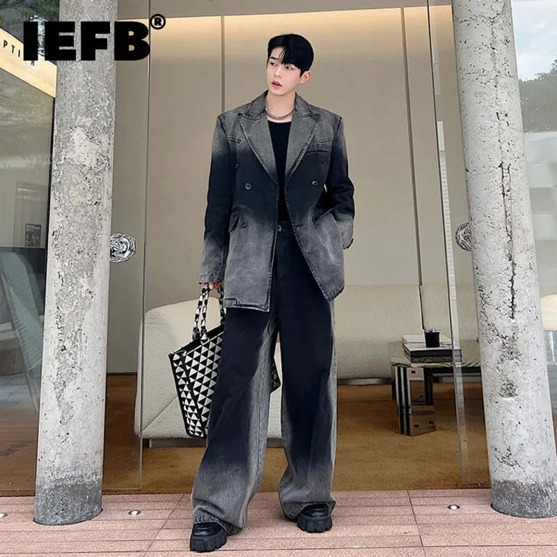 IEFB-Men-s-Wear-New-Denim-Two-piece-Set-Niche-Design-Gradient-Color ...