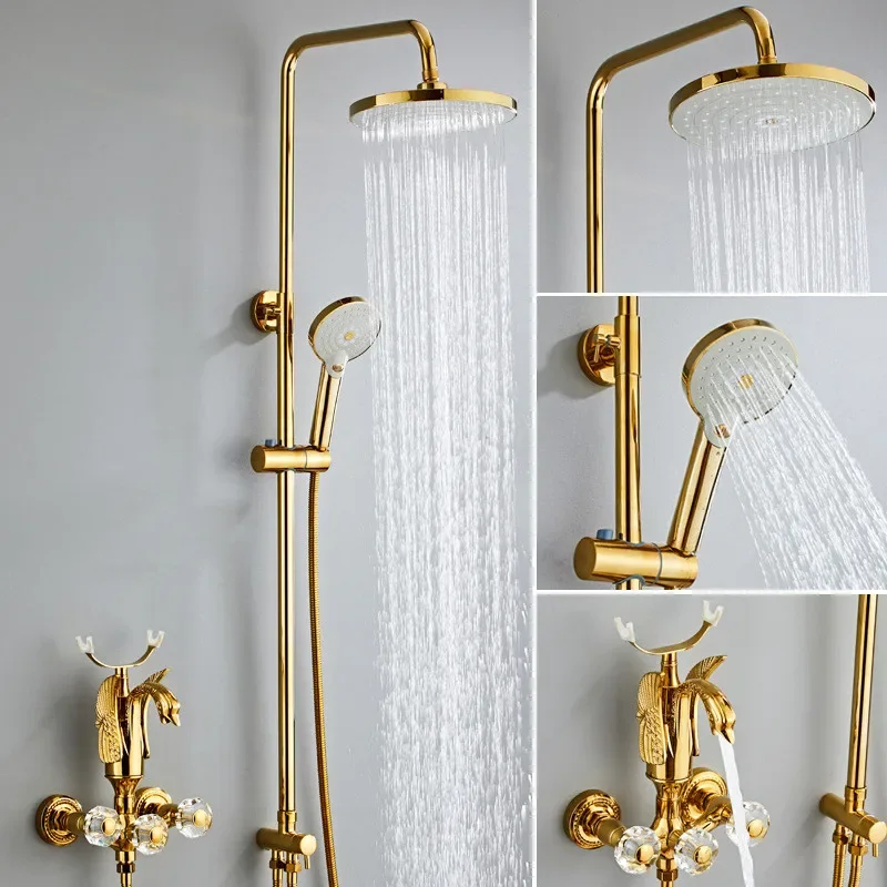 Bathroom-Shower-Faucet-Set-Gold-Swan-Bathroom-Rainfall-Shower-Mixer-Tap ...