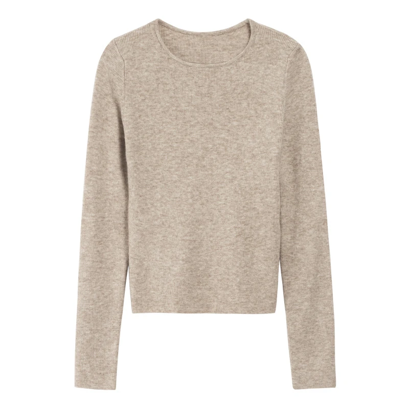 Women's Basic Knitted Crew Neck Pullover Sweater Oatmeal S - Pullovers - AliExpress