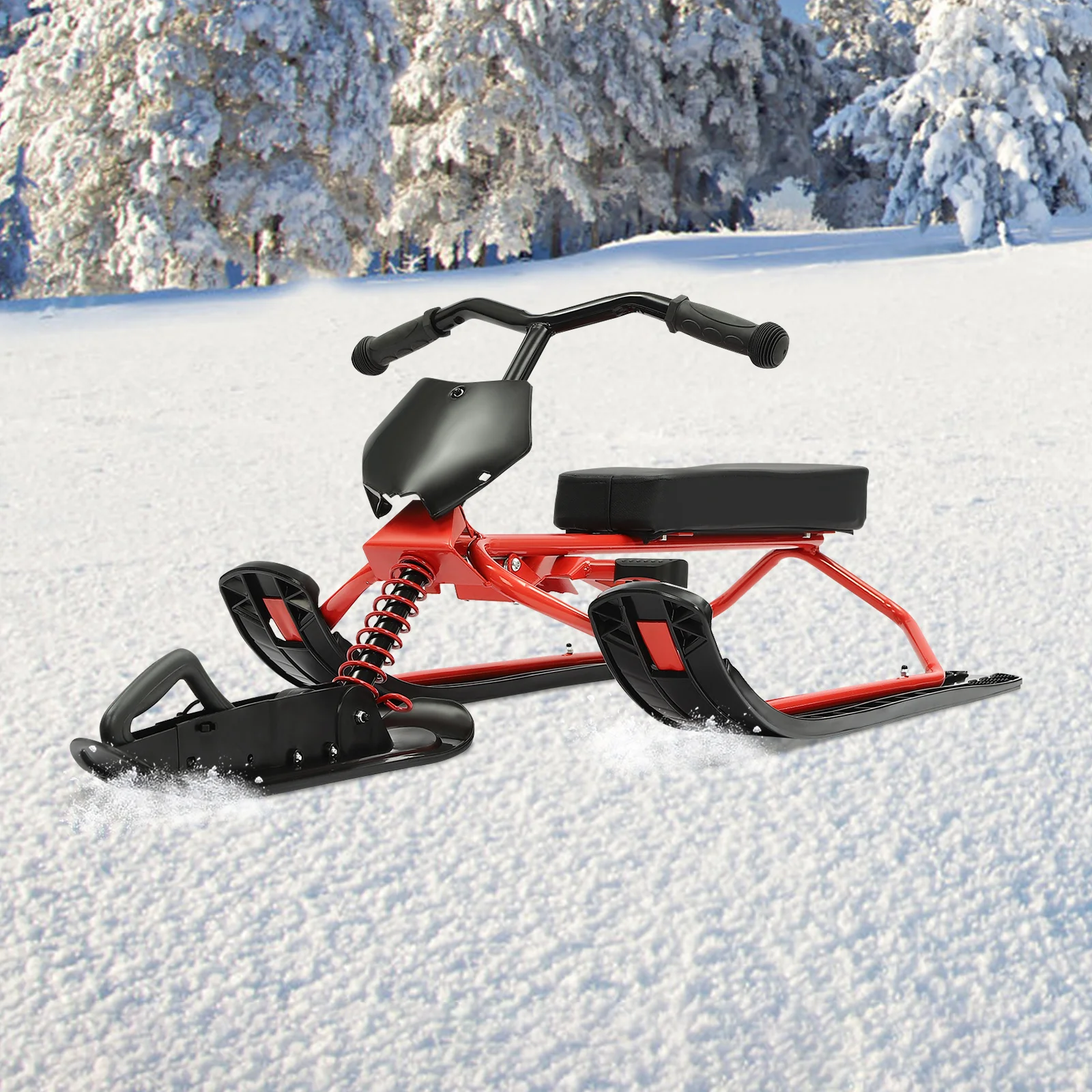 Snow Racer Sled for Kids Adults 3 Ski Sled with Steering Wheel and Twin ...