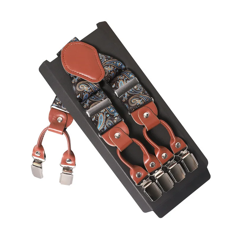 Bretelle-da-uomo-in-pelle-marrone-6-clip-bretelle-Vintage-Unisex-Casual ...