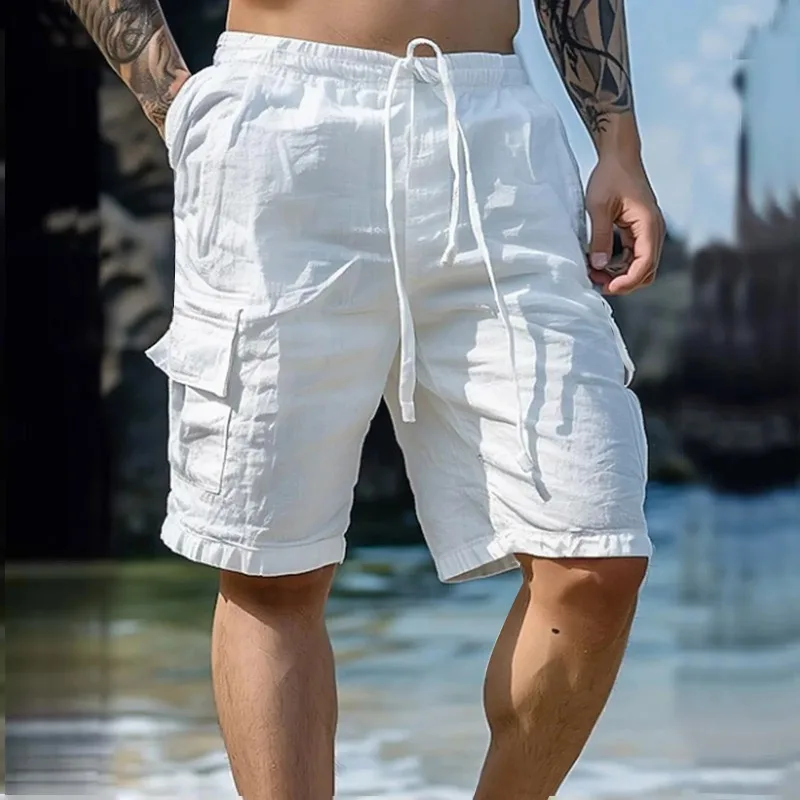 Summer Fashion Loose White Cargo Shorts Men's Handsome Streetwear ...