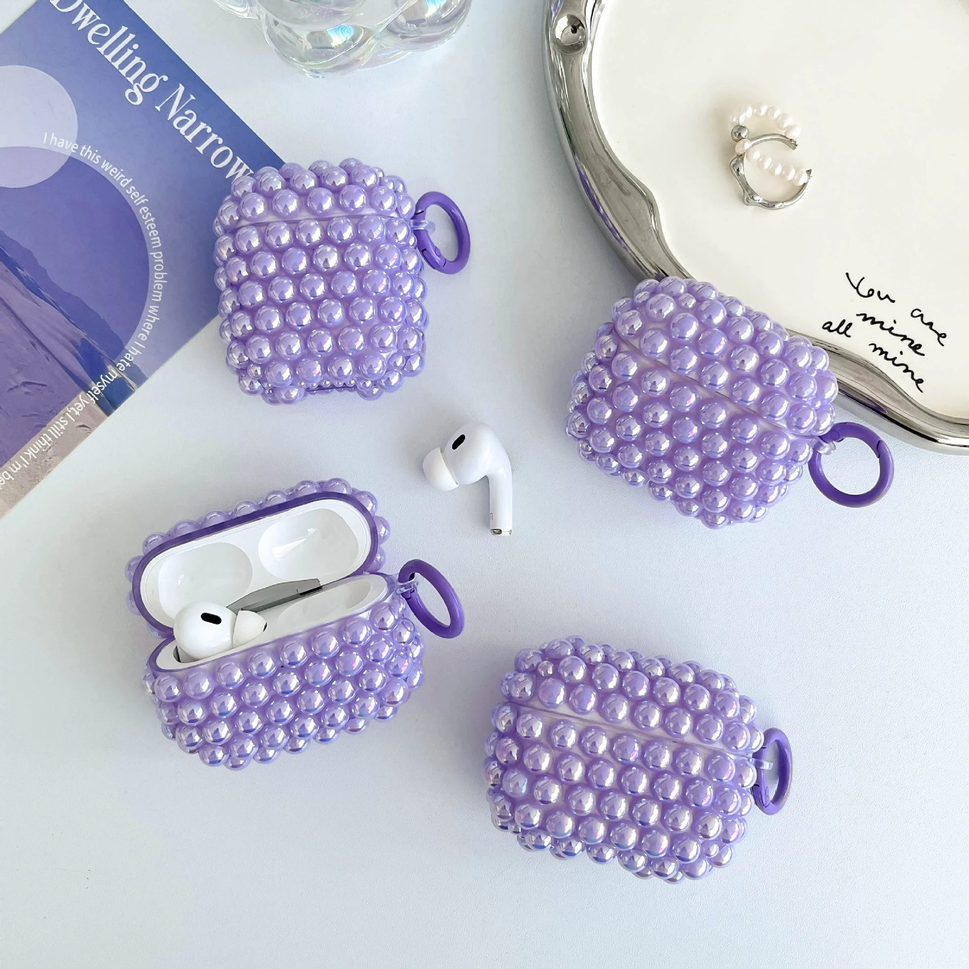 Cute Unique Girl Crystal Purple Laser Pearl Headphone Earphone Case ...