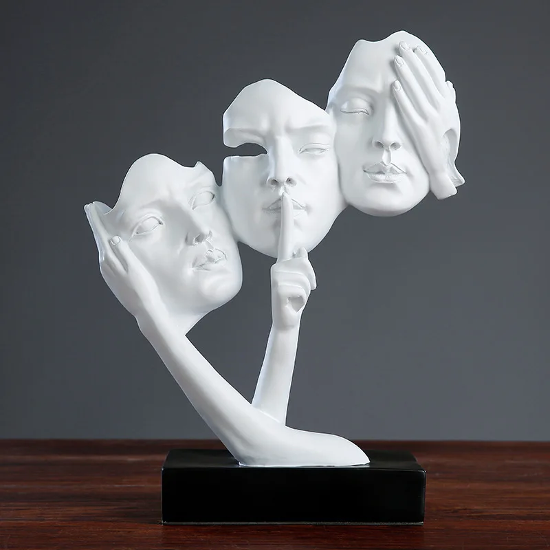 Abstract-Polyresin-Home-Decoration-Sculpture-White-Miniature-White-Face ...