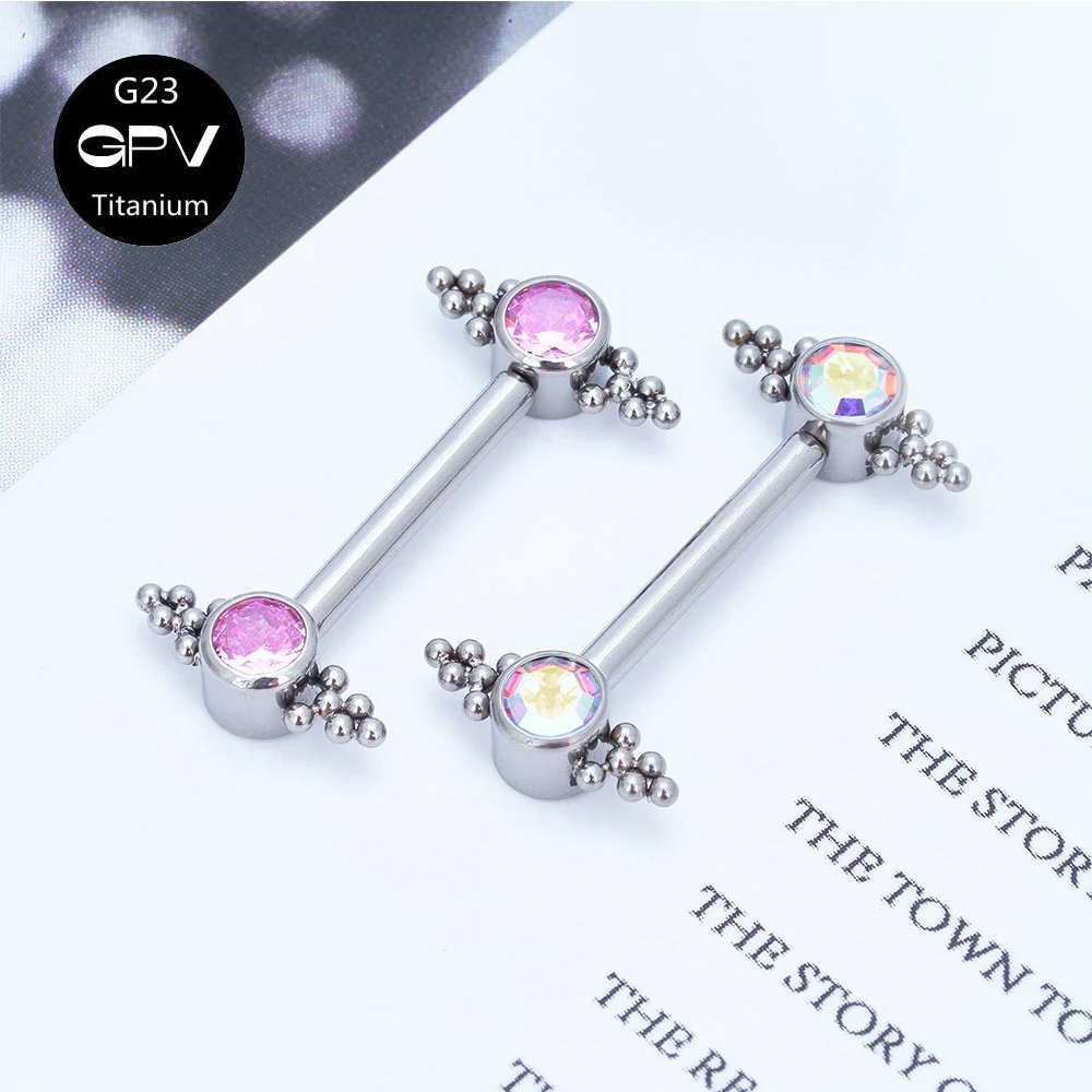 G23 Titanium Nipple Stud com um zircão fixo, bola de titânio pequena soldada, Punk Feminino ...