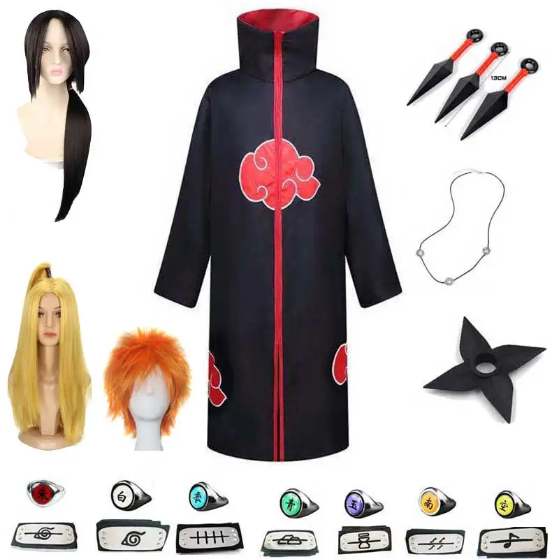 Child-Adult-Akatsuki-Cloak-Cosplay-Costume-Headband-Ring-Anime-Uchiha ...