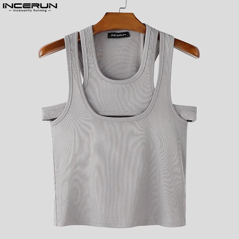 INCERUN Men Tank Tops Solid Color Hollow Out O-neck Sleeveless Male ...
