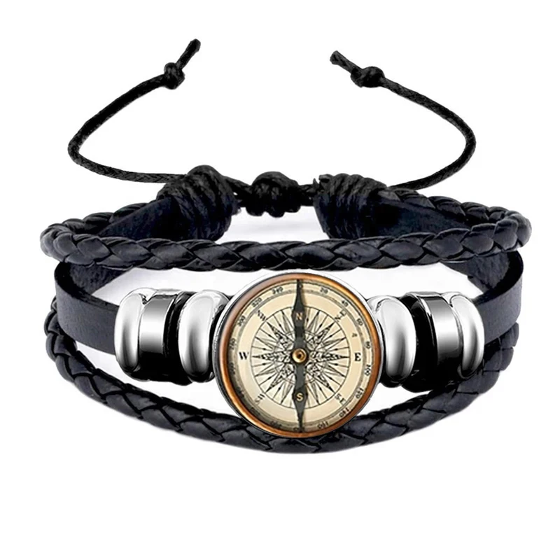 Vintage-Multilayer-Compass-Picture-Glass-Snap-Button-Leather-Bracelet ...