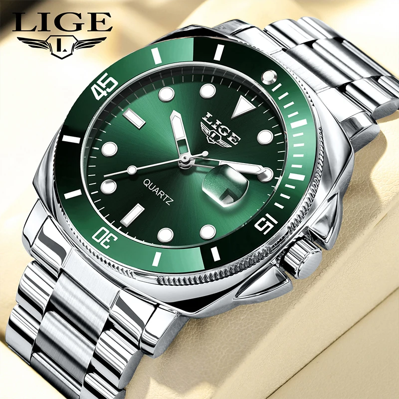 LIGE mens watch luxury Business waterproof fashion clock luminous date ...