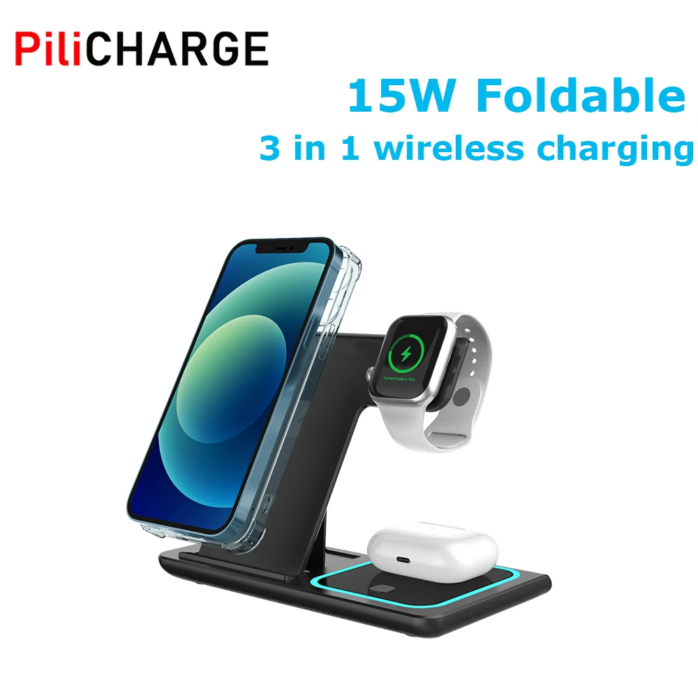 3 em 1 magsafe apple carregador 15w qi sem fio iphone e apple relógio de carregamento airpods ...