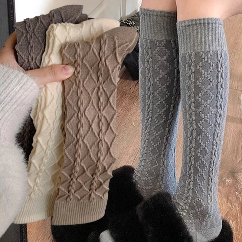 Winter-Warm-Long-Socks-for-Women-Solid-Color-Thick-Autumn-Casual-Wool ...