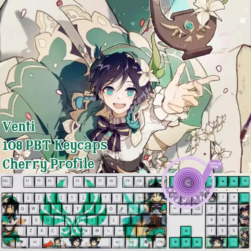 Genshin Impact Venti 108 Key Caps PBT DYE Sublimation Cherry MX Cross ...