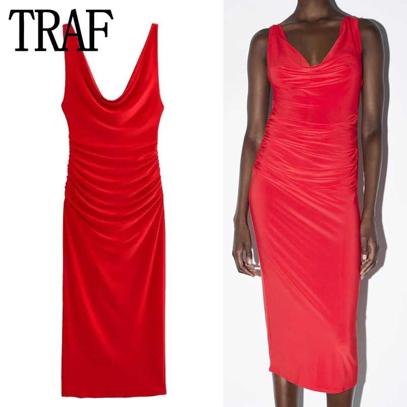 TRAF-vestido-largo-rojo-para-mujer-traje-ajustado-con-Espalda ...