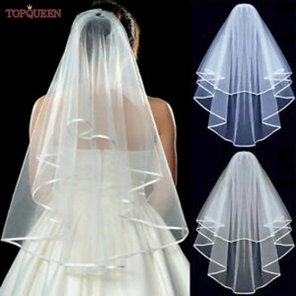 TOPQUEEN-V97-Bridal-Veils-2-Tier-Wedding-Veil-with-Ribbon-Edge-100cm ...