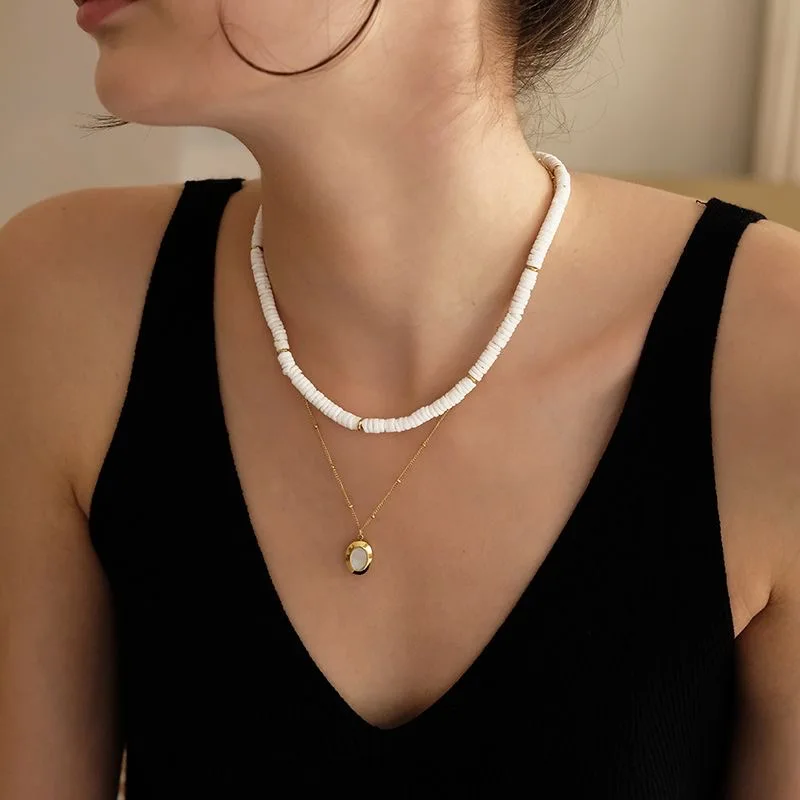 Collar de concha Natural de acero inoxidable 316, joyería hecha a mano con cuentas de piedra ...