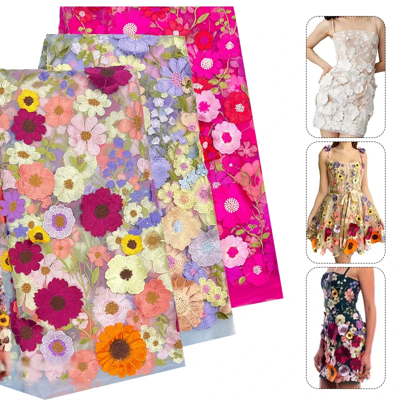 0-9x1-3m-3D-Floral-Embroidered-Tulle-Fabric-Colorful-Flower-Patch ...