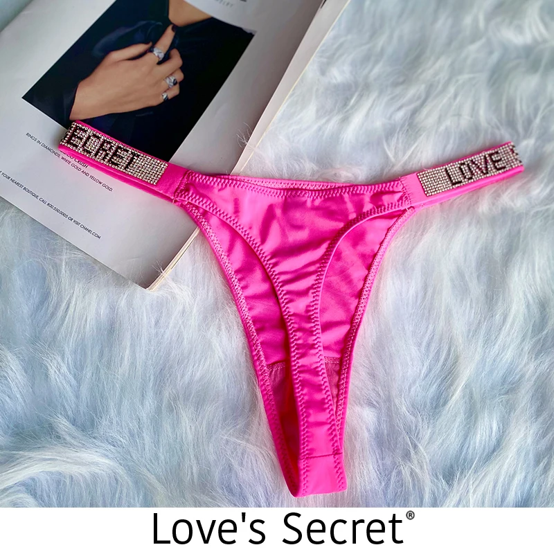 Love-s-Secret-Sexy-Rhinestones-Panties-Women-Thongs-Letter-Diamonds-G ...