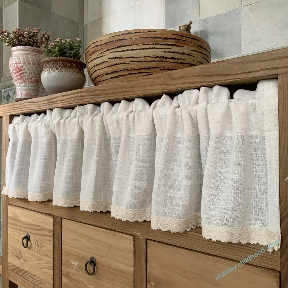 Cortinas cortas de estilo nórdico para cocina, algodón sólido, lino ...