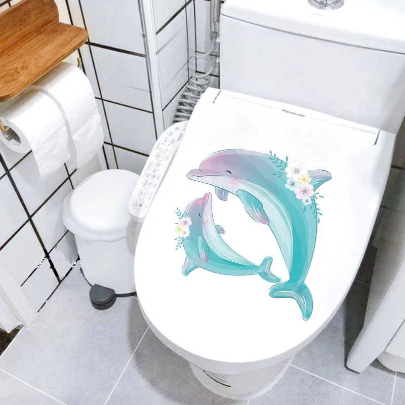 1pc Creative Flower Dolphins Mural Toilet Stickers Self-adhesive ...