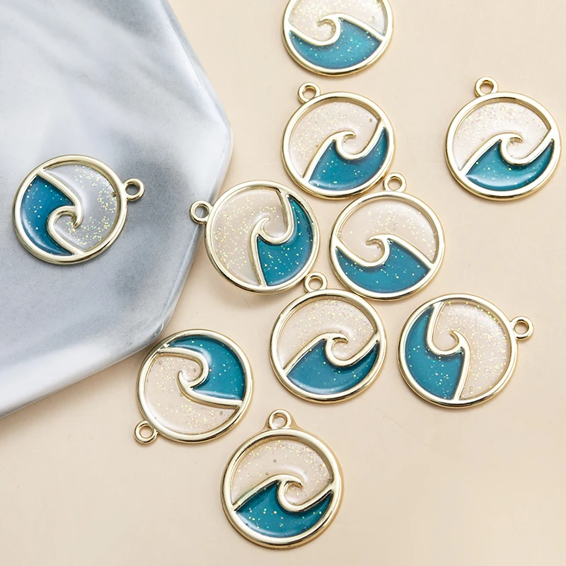 YEYULIN-10pcs-lot-Round-Blue-Ocean-Wave-Charms-Pendant-DIY-Earrings ...