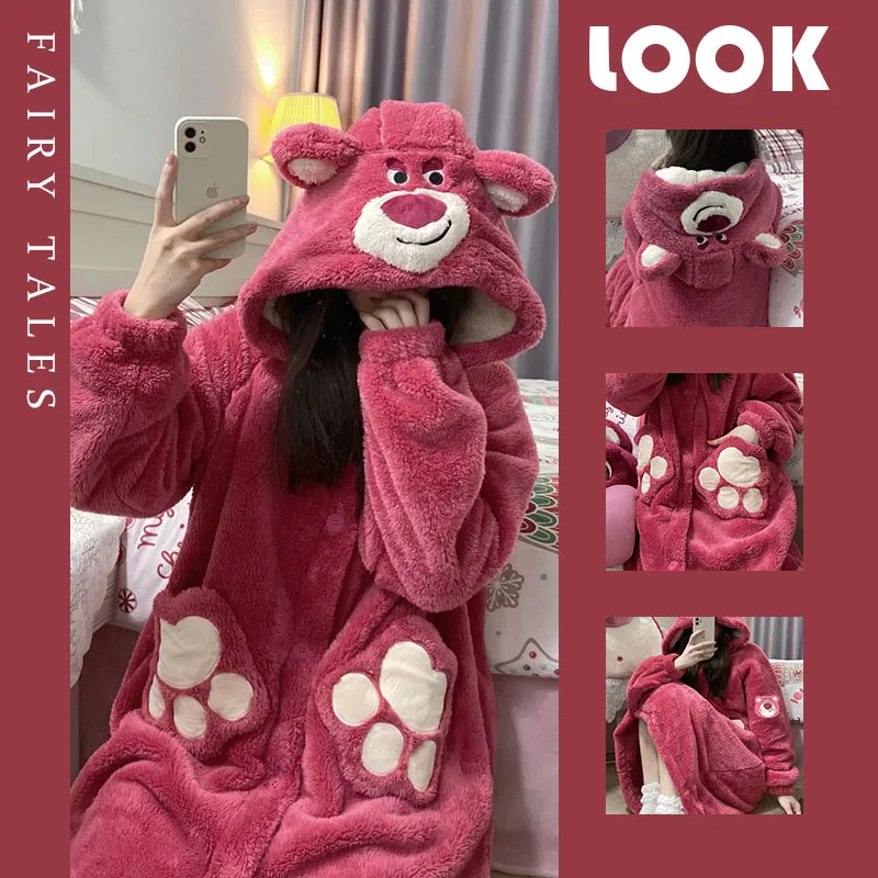 Pijamas-de-Lotso-Kawaii-para-ni-as-bata-de-ba-o-gruesa-sombrero-unido ...