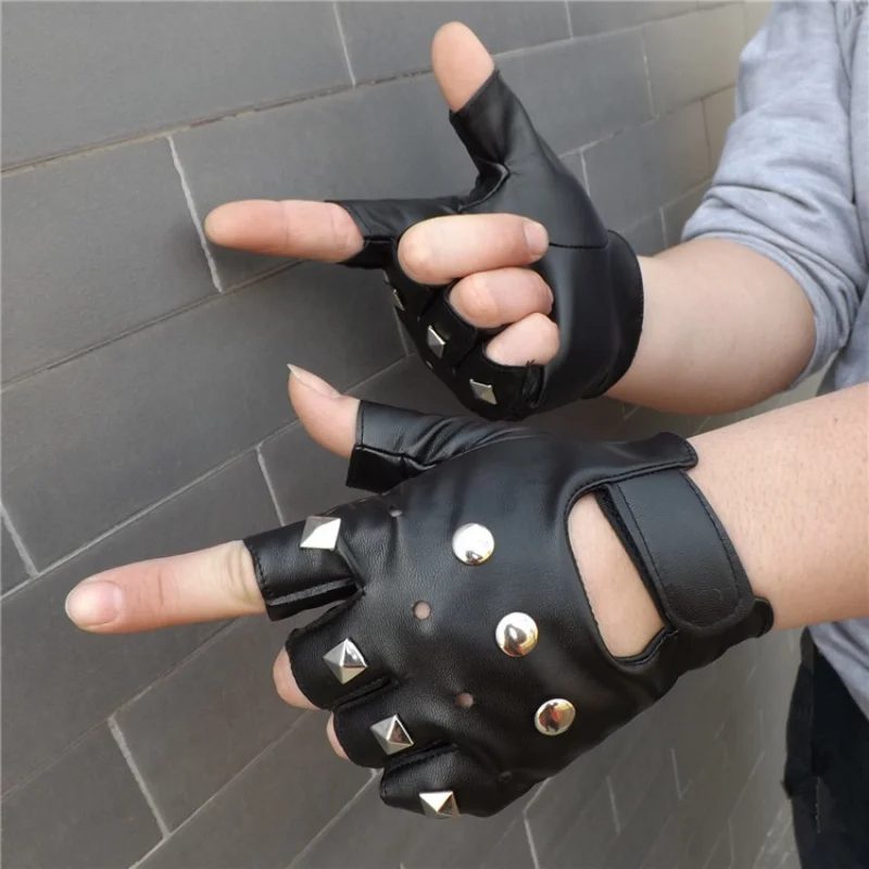 Black-Studded-PU-Leather-Fingerless-Gloves-Fashion-Hip-Hop-Gym-Punk ...