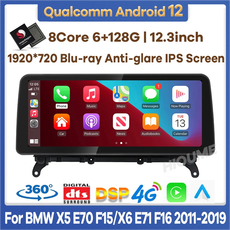 12.3" Qualcomm 6+128g Android 11 Car Video Player For Bmw X5 E70 F15 X6 E71 F16 Cic Nbt Evo Auto ...